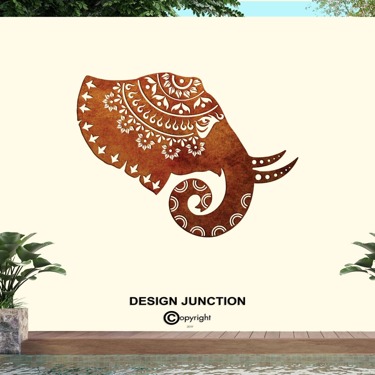 Corten Steel Elephant Mandala - Laser Cut Wall Feature – Design Junction NZ